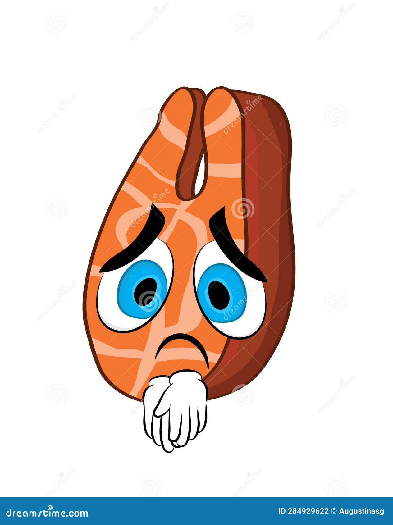 Sad Cartoon Illustration of Salmon Slice Stock Illustration ...