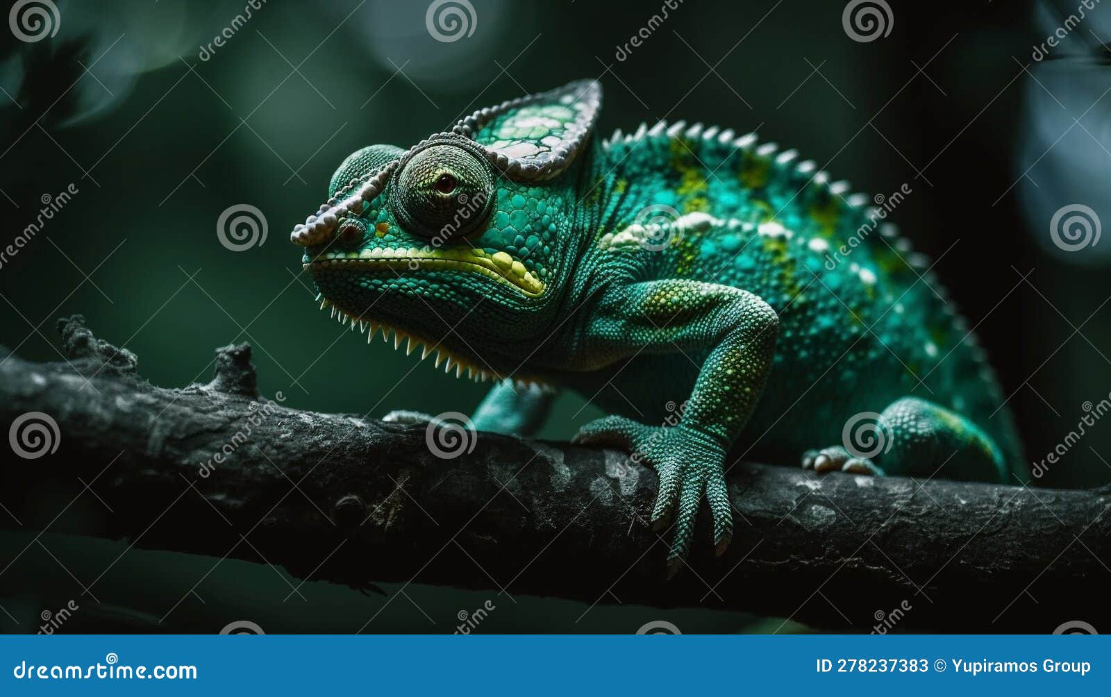 Veiled Chameleon Perching on Green Leaf Outdoors Generated by AI Stock ...