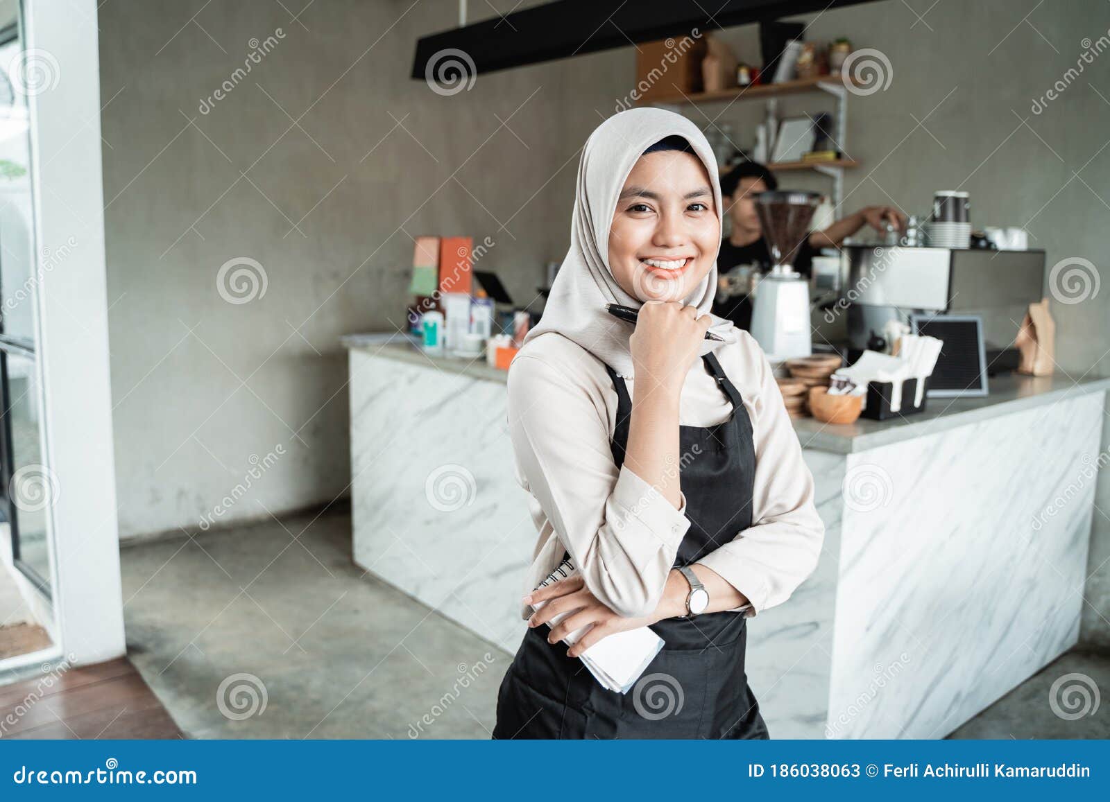 Veiled Waitress Girl with a Smile Pose Stock Image - Image of girl ...