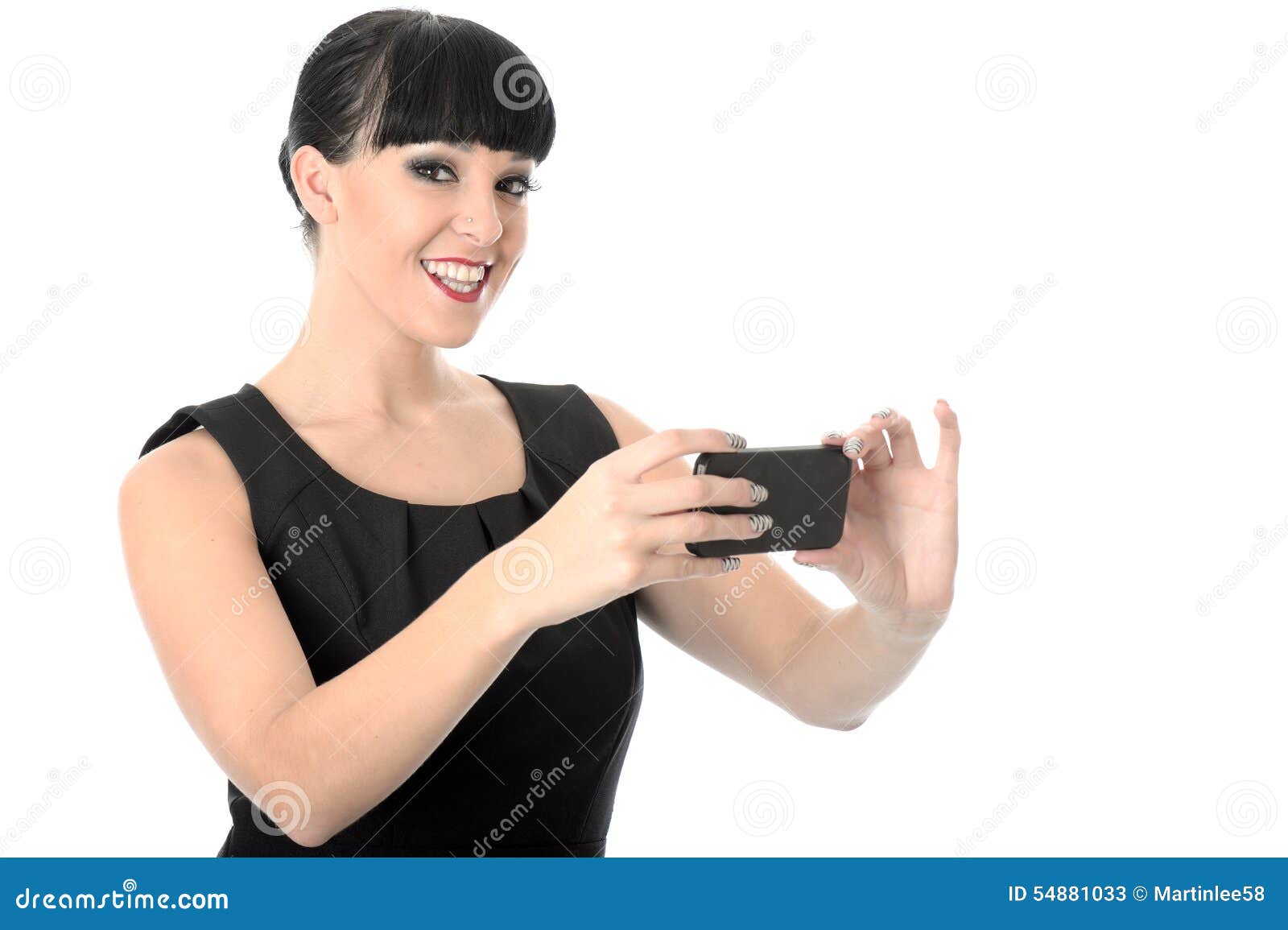 Vein Relaxed Happy Woman Taking A Self Portrait On Cell Phone Stock