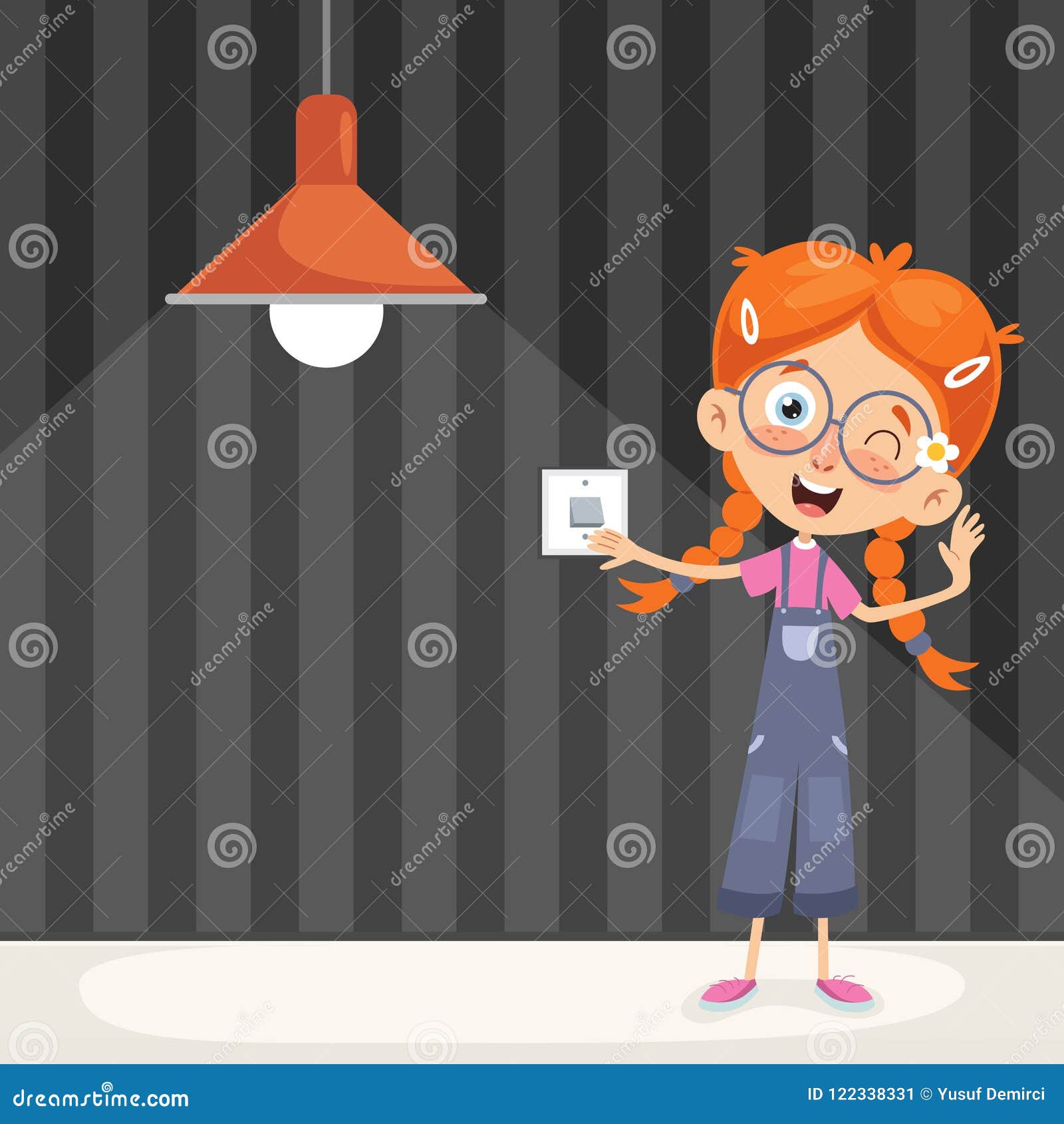 Vektor-Illustration Eines Kindes, Welches Das Licht Einschaltet Vektor ...
