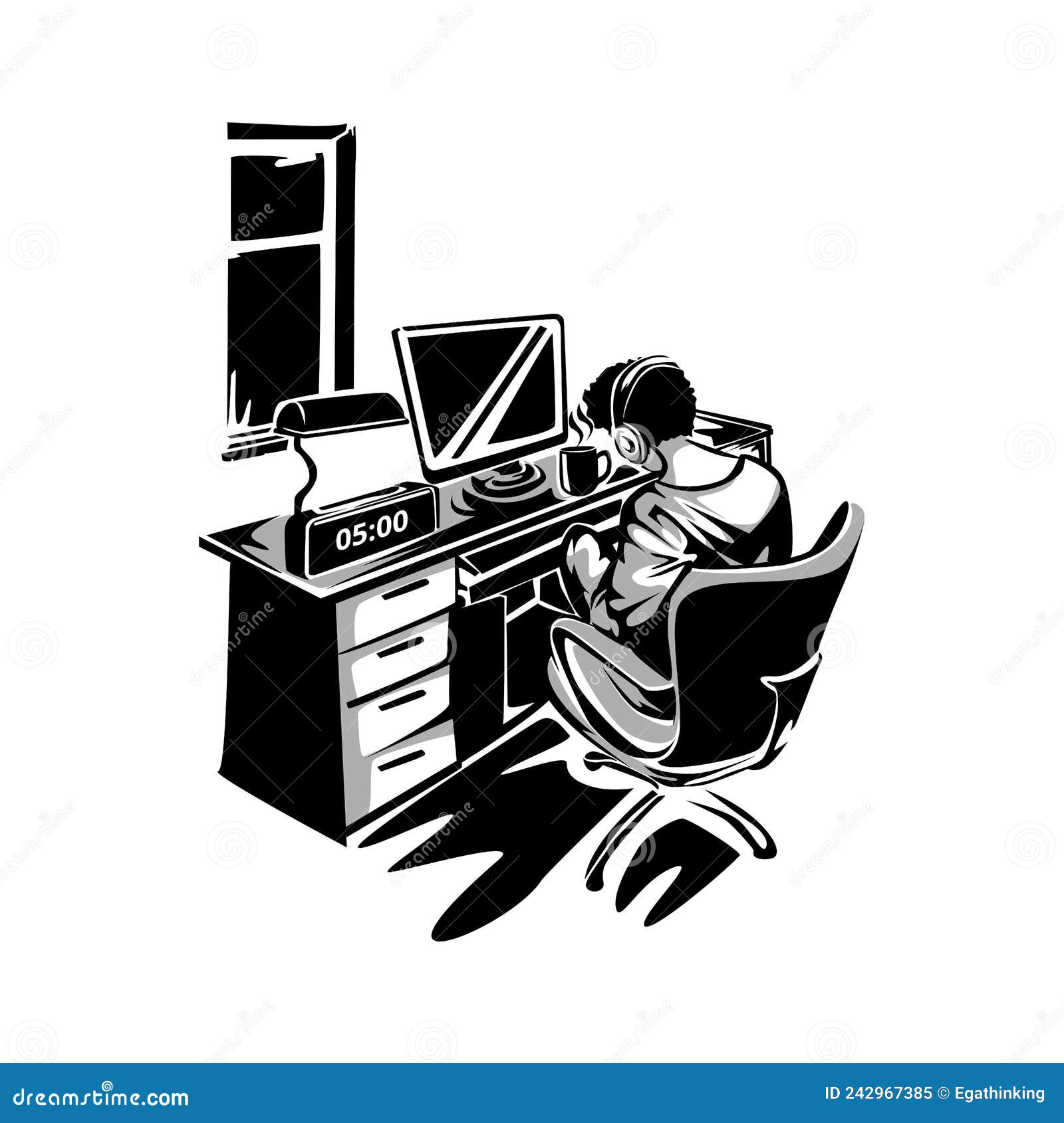 Vektor Illustration Man Working on Computer Stock Illustration ...