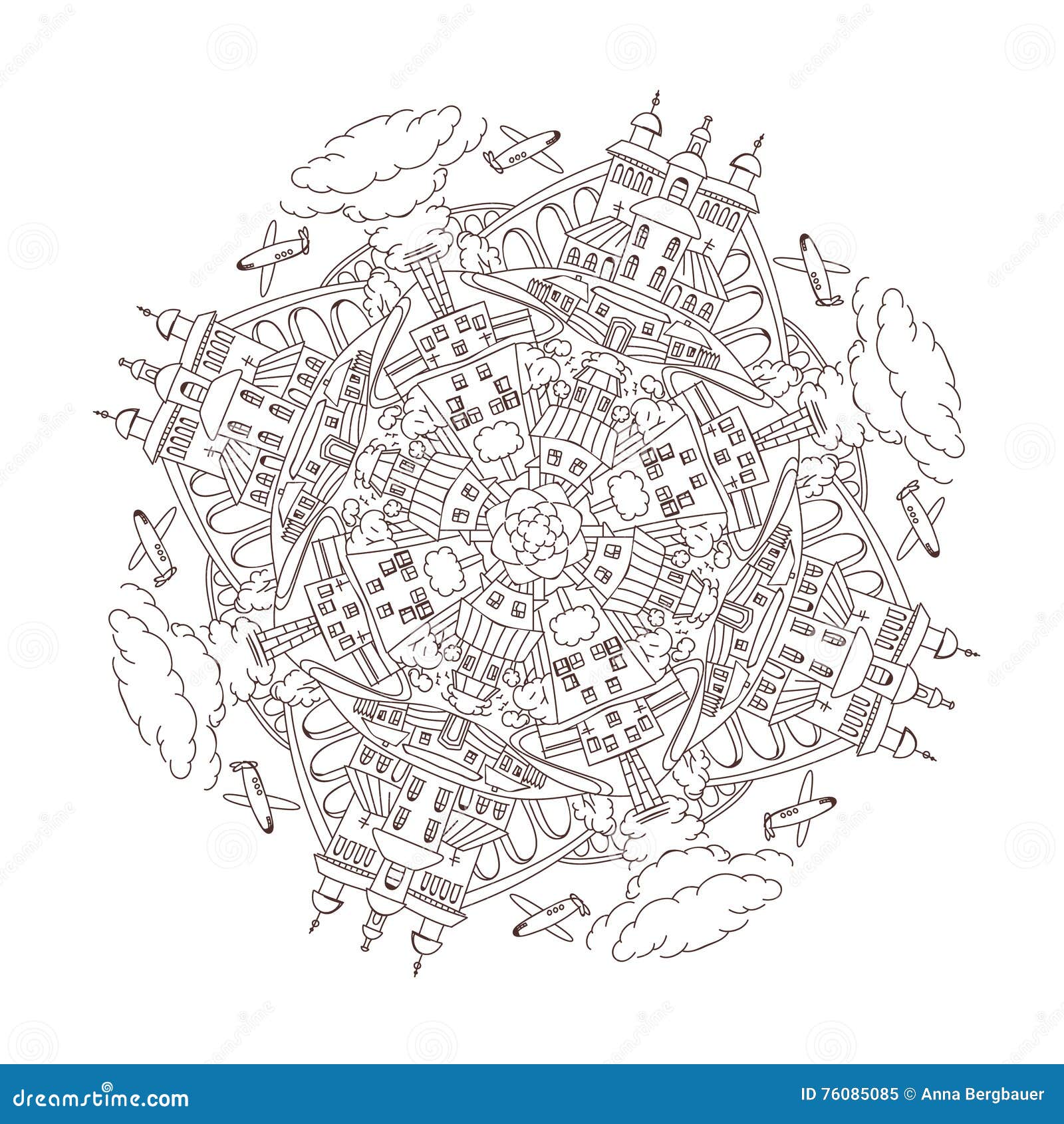 Vektor-Stadt-Mandala vektor abbildung. Illustration von haus - 76085085