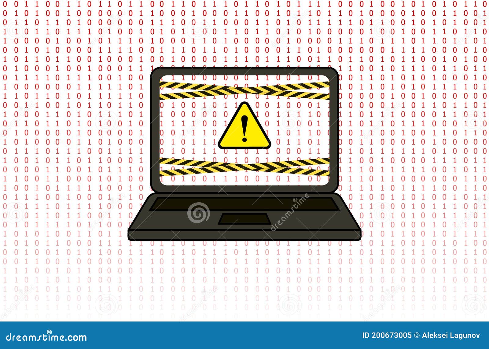 Vektorhacking Concept Illustration, Red Binary Code Background, Laptop ...