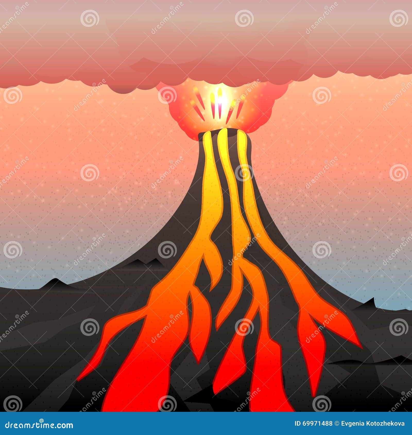 Vektorillustration Av En Aktiv Vulkan Vektor Illustrationer ...