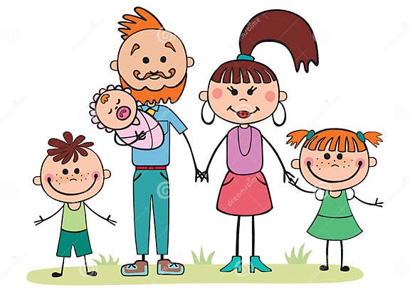 Vektorillustration Tecknad Film Familj Mamma Och Farsa Barn Stock