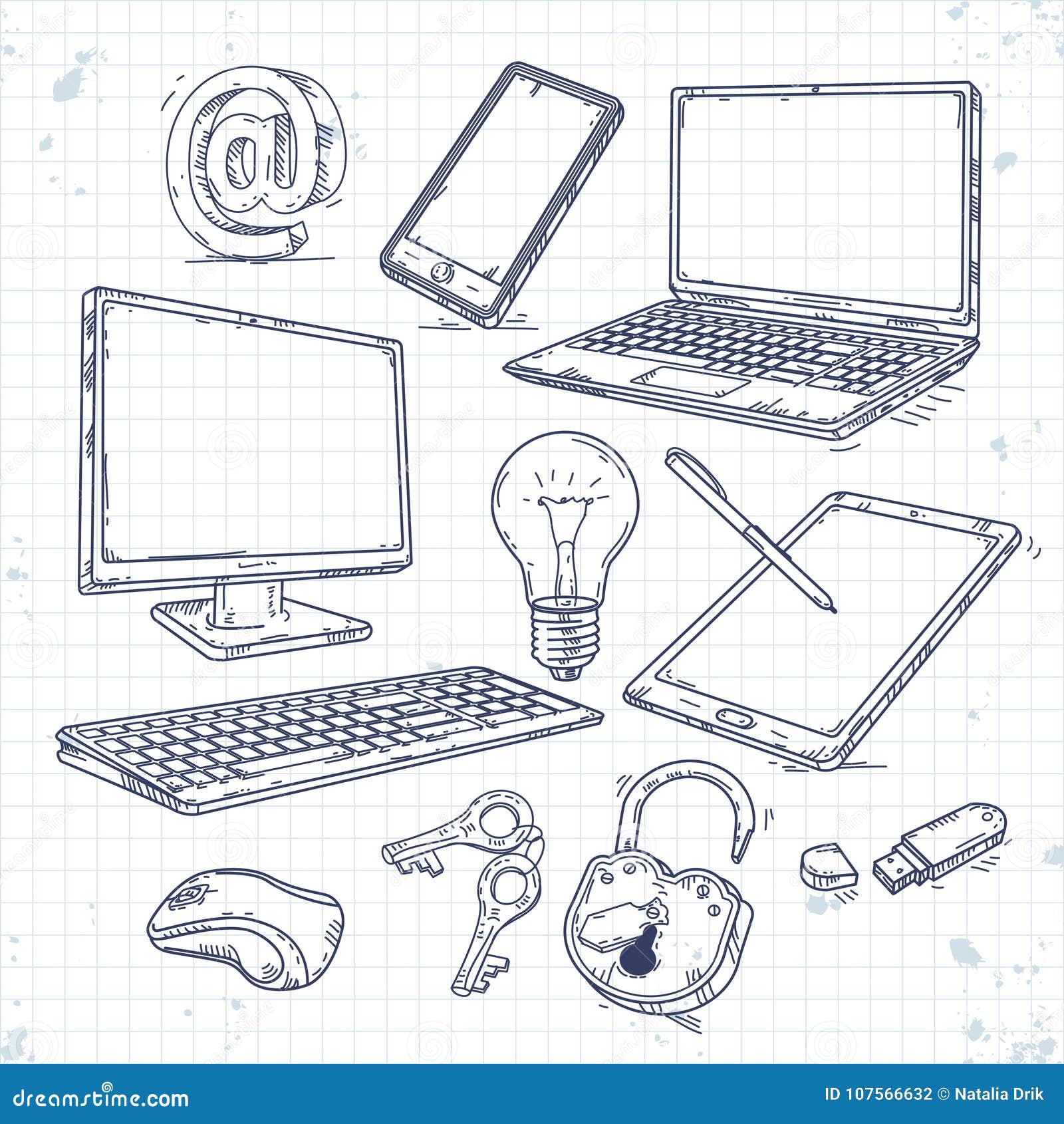 Vektorsatz Hand Gezeichnete IkonenComputertechnologie Vektor Abbildung ...