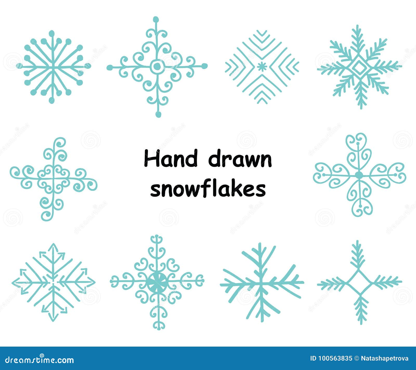 Vektorsatz Hand Gezeichnete Schneeflocken Vektor Abbildung ...