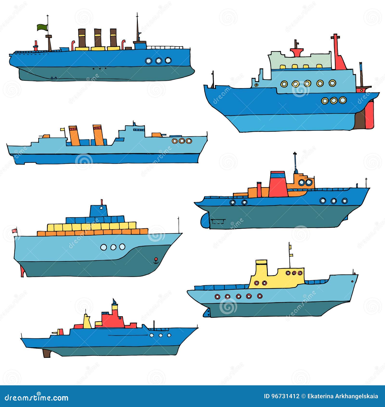 Vektorsatz Schiffe vektor abbildung. Illustration von marinesoldat ...
