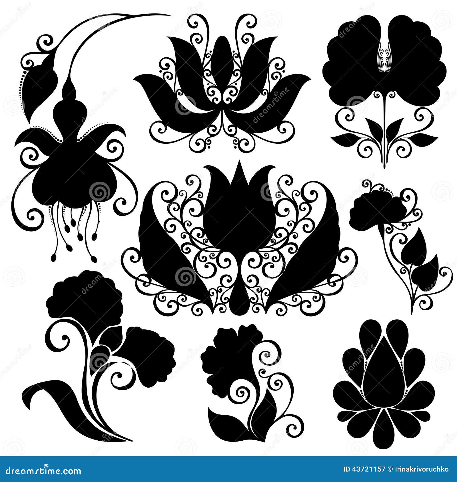 Vektorset Av Blommor Isolerade Stenciler Vektor Illustrationer ...