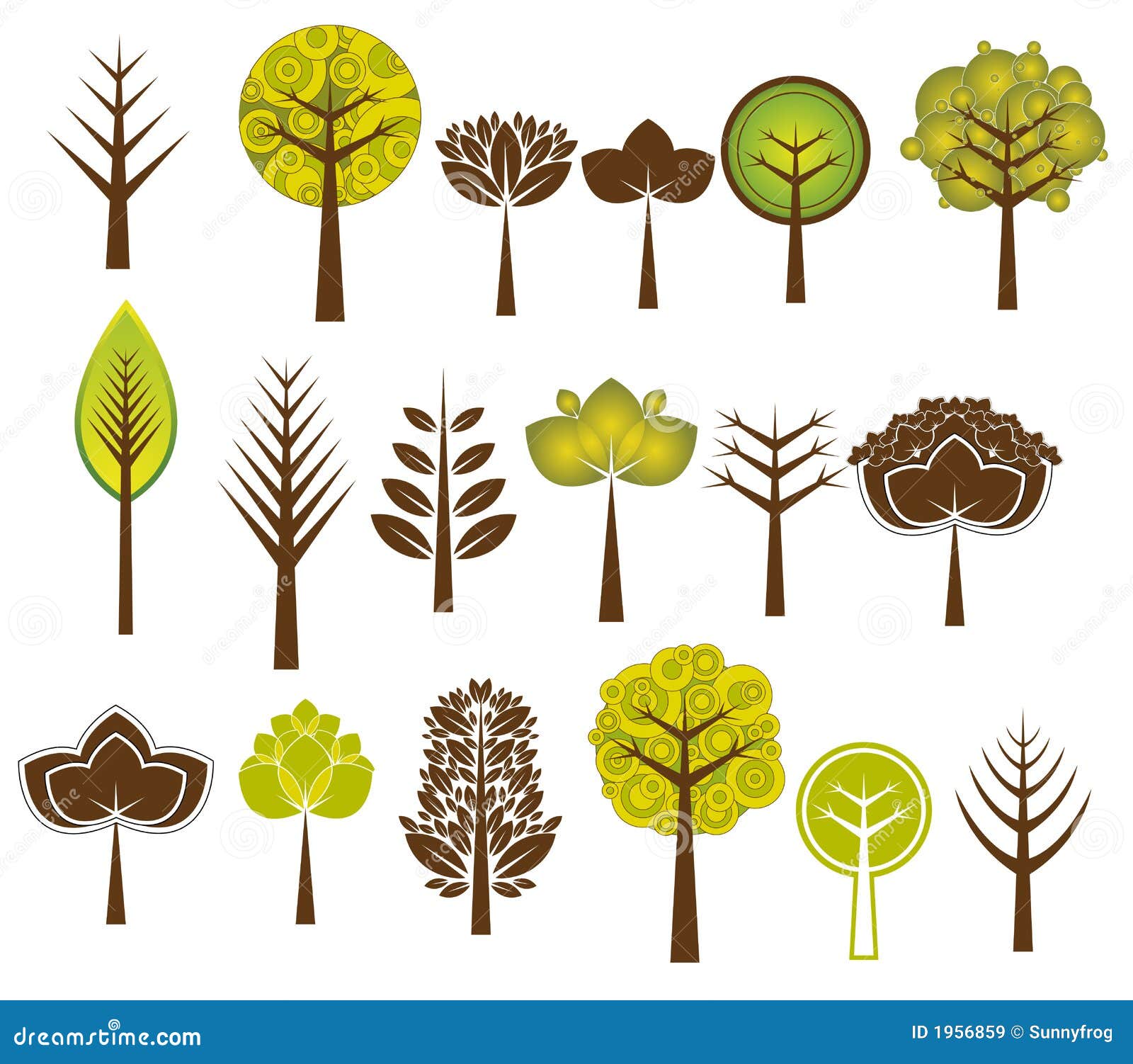Vele bomen, vector vector illustratie. Illustration of geel - 1956859