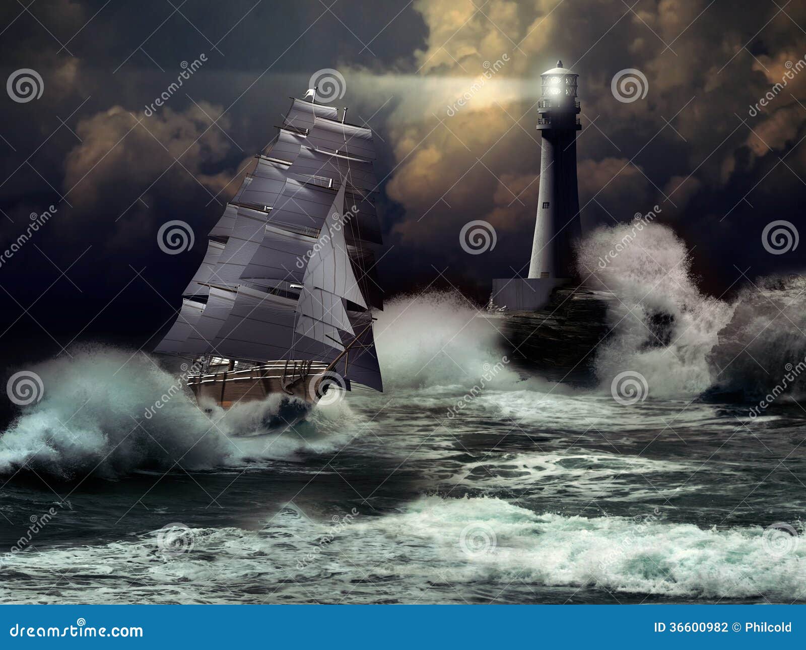Velero Debajo De La Tormenta Stock de ilustración - Ilustración de ...
