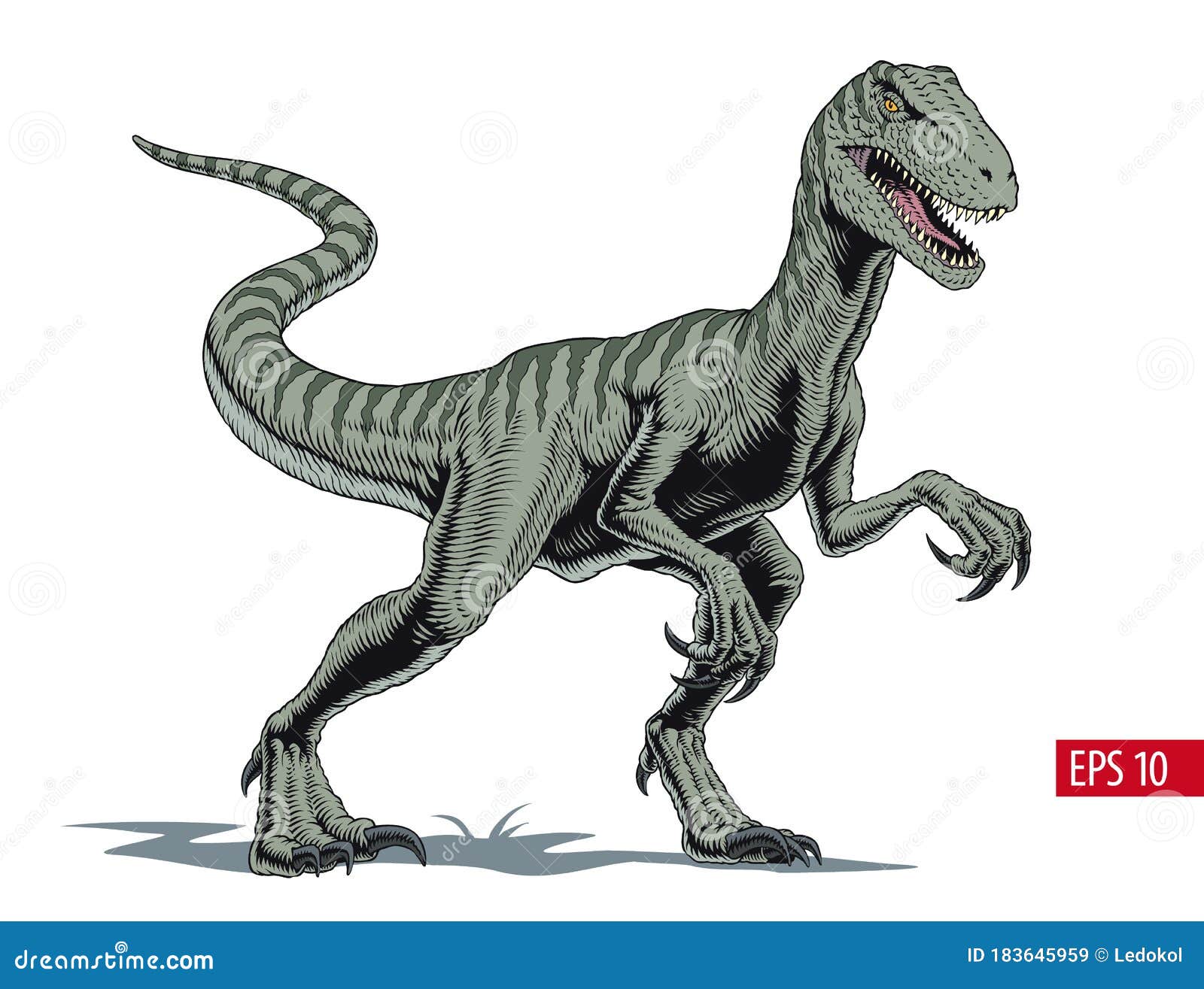 Velociraptor Dinosaur Comic Style Vector Illustration Stock Vector
