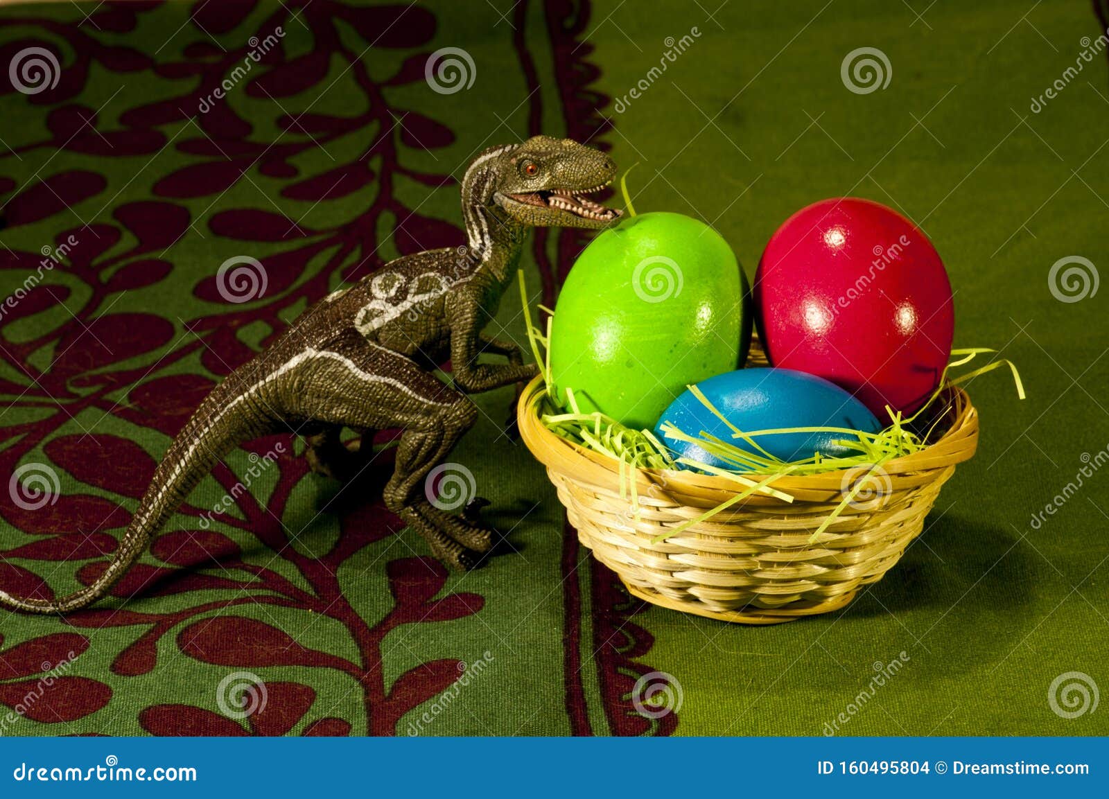 Velociraptor Near Colourful Easter Eggs Stock Photo - Image of food ...