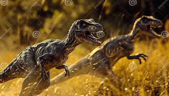 Velociraptor Pack on the Hunt, Displaying Their Agility and ...