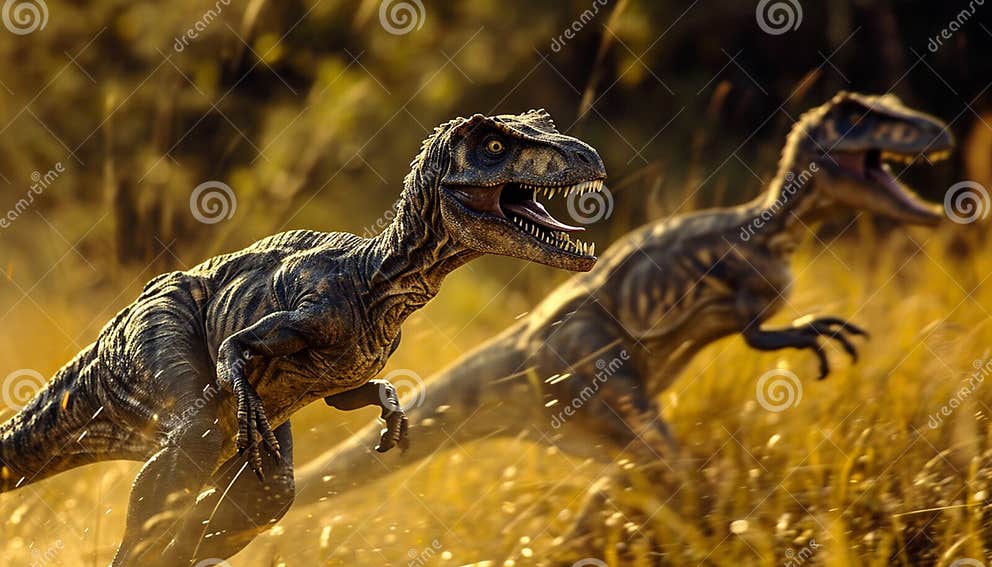 Velociraptor Pack on the Hunt, Displaying Their Agility and ...