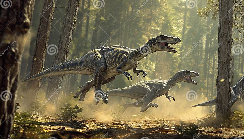 Velociraptor Pack on the Hunt, Displaying Their Agility and ...