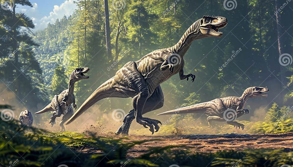 Velociraptor Pack on the Hunt, Displaying Their Agility and ...
