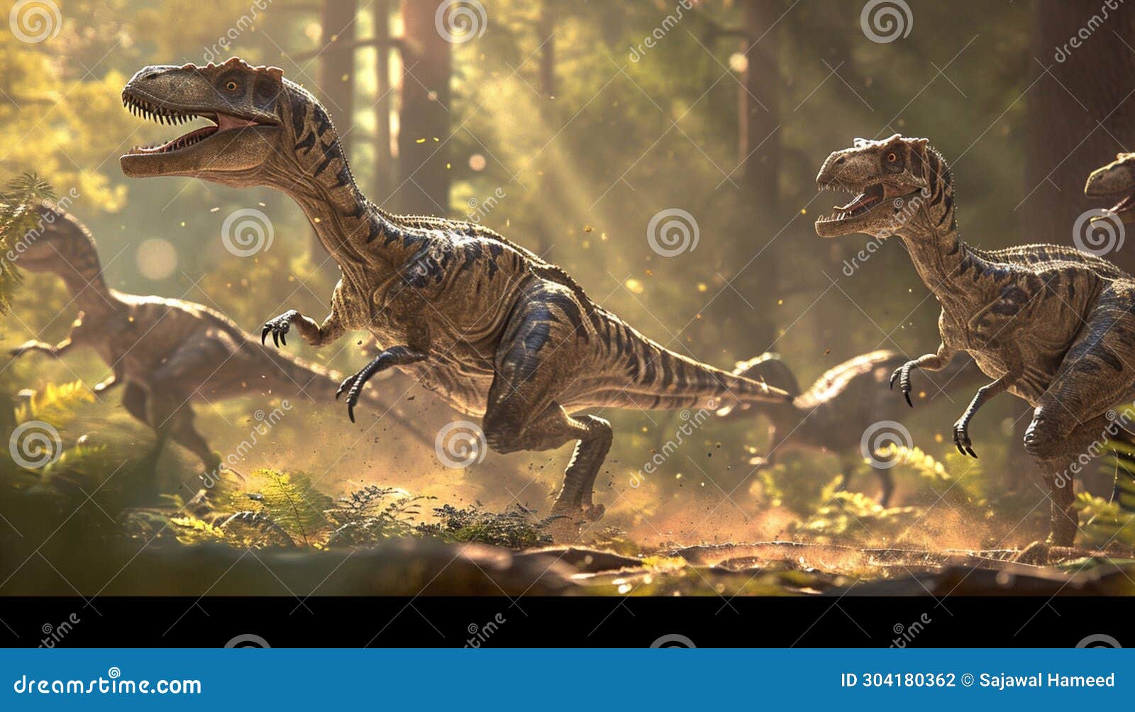 Velociraptor Pack on the Hunt, Displaying Their Agility and ...