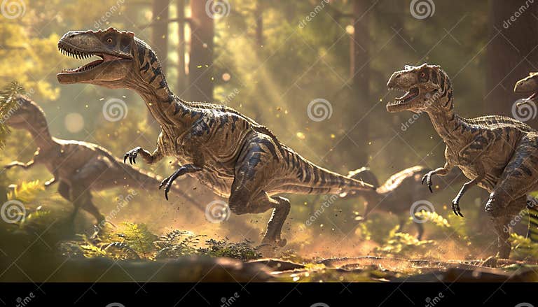 Velociraptor Pack on the Hunt, Displaying Their Agility and ...