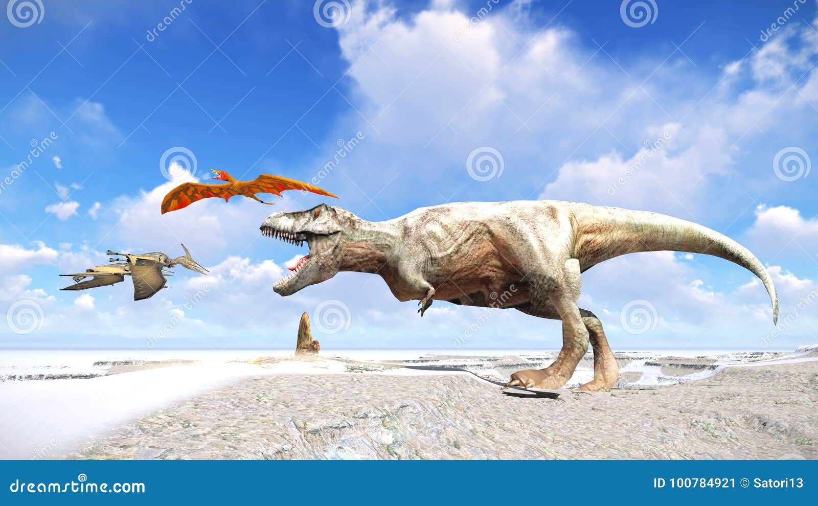 Velociraptor and Pterodactyl 3d Rendering Stock Illustration ...