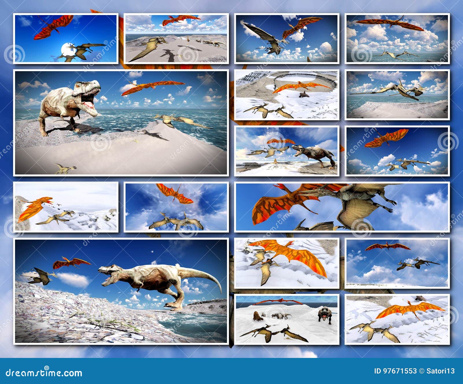 Velociraptor and Pterodactyl 3d Rendering Stock Illustration ...