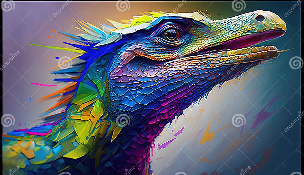 Velociraptor in Rainbow Colors Stock Illustration - Illustration of ...