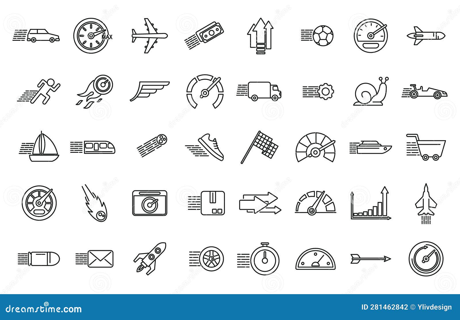 Velocity Icons Set Outline Vector. Efficient Production Stock Vector ...