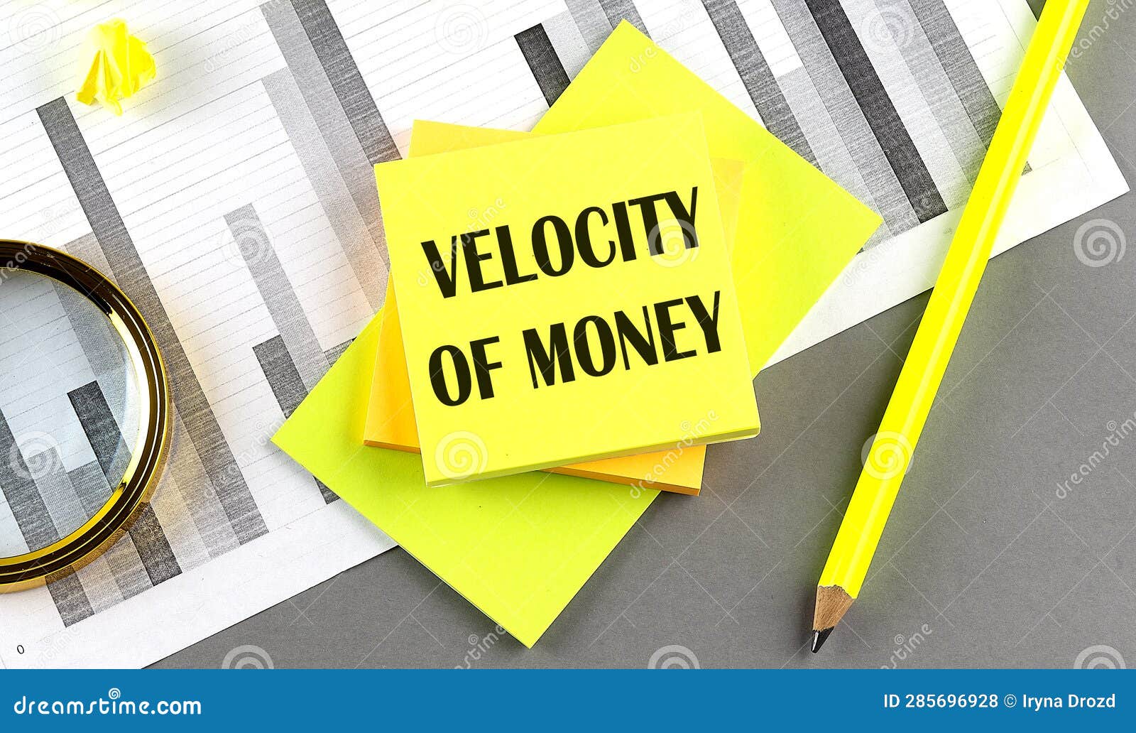 VELOCITY of MONEY Text on Sticky on Sticky on Chart with Pen Stock ...