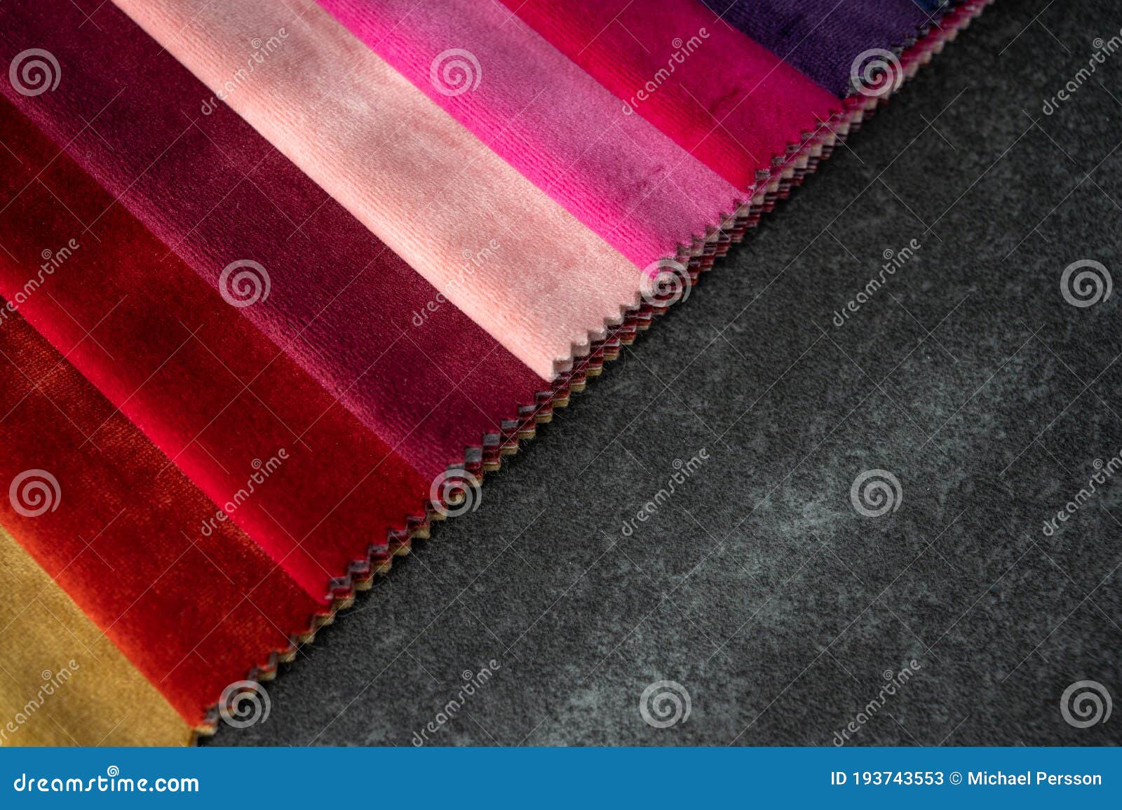 Velvet Samples in Gradient Colors of Red and Pink Placed on a Dark ...