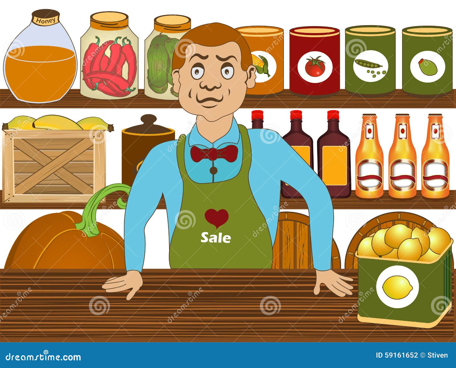 Vendedor del colmado stock de ilustración. Ilustración de brazos - 59161652