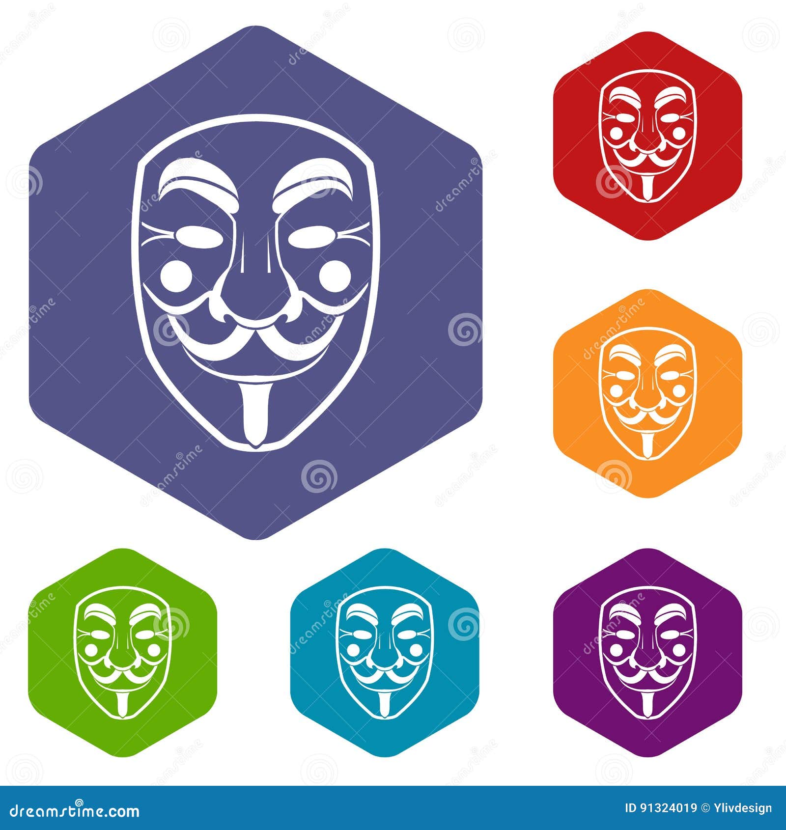 Vendetta Mask Icons Set Hexagon Editorial Stock Image - Illustration of ...