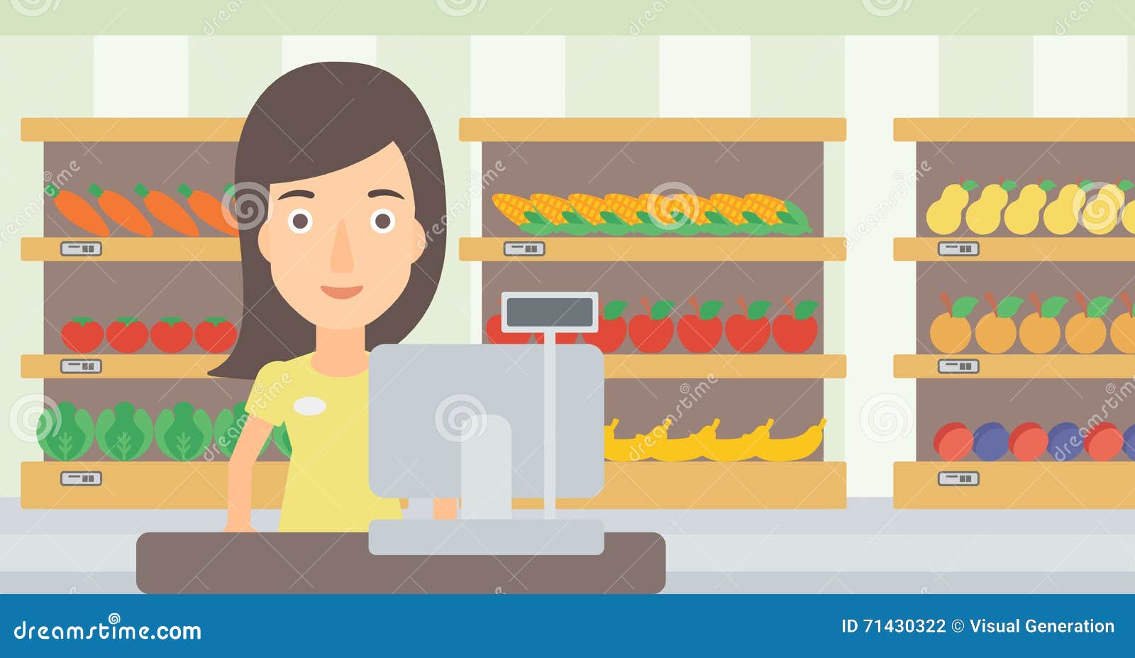 Vendeuse Se Tenant Au Contrôle Illustration de Vecteur - Illustration ...