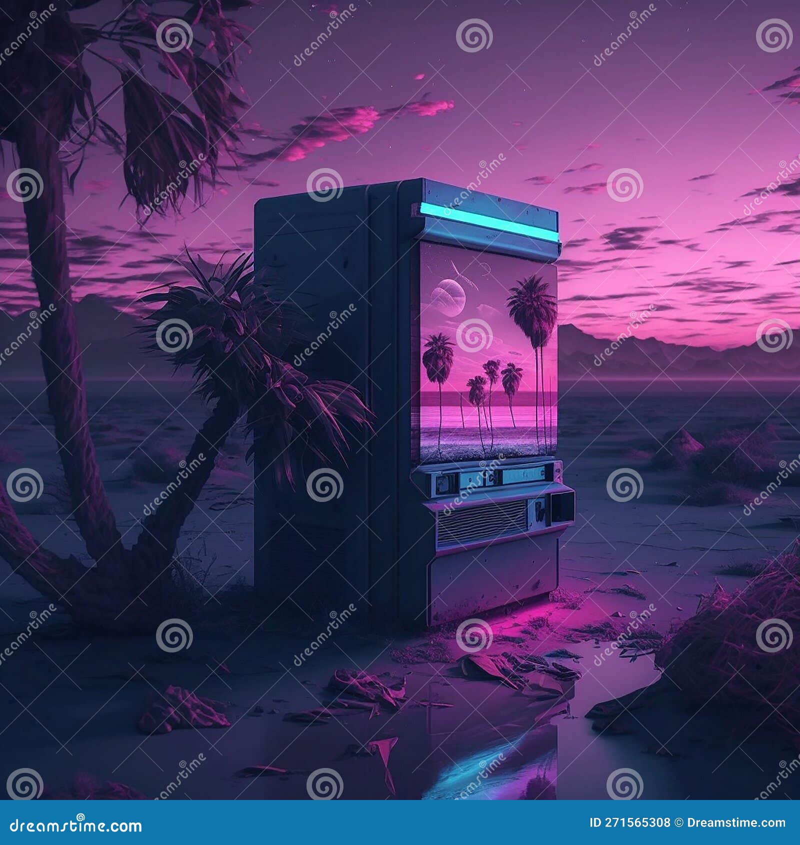 Vending Machine on a Beach, Vaporwave, AI Generated Stock Illustration ...
