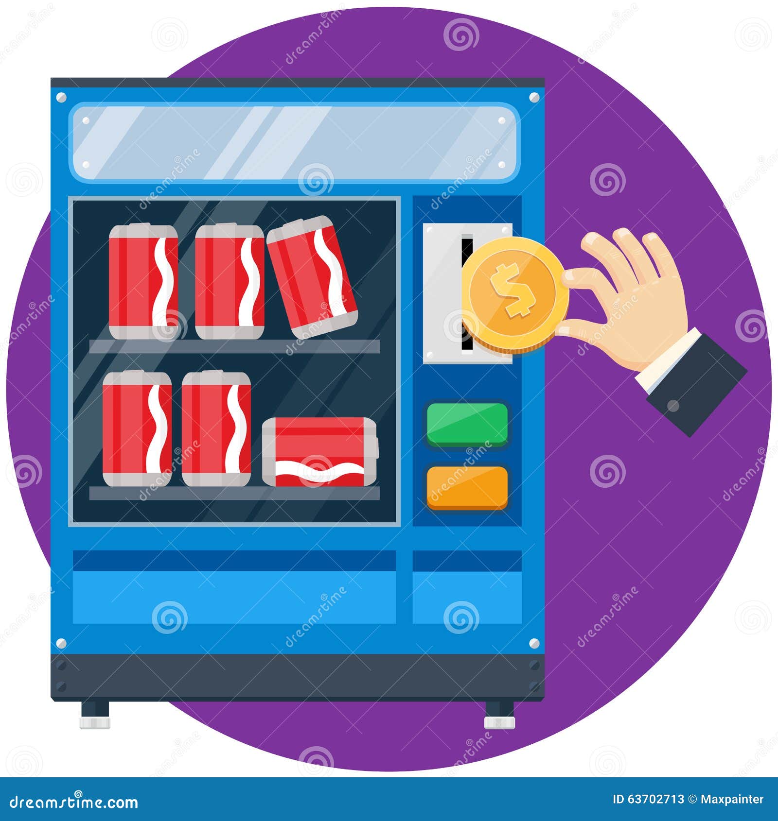 Vending Machine with Hand Drop Gold Dollar Stock Vector - Illustration ...