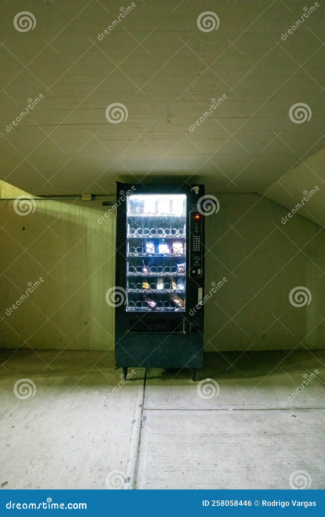 Vending Machine, with Interior Light, Wall, Ceiling and Concrete Floor ...