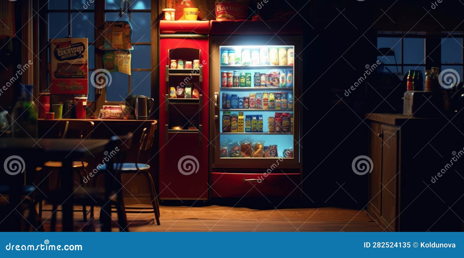 Vending Machine at Night in House Cozy Kitchen, Concept of Artificial ...