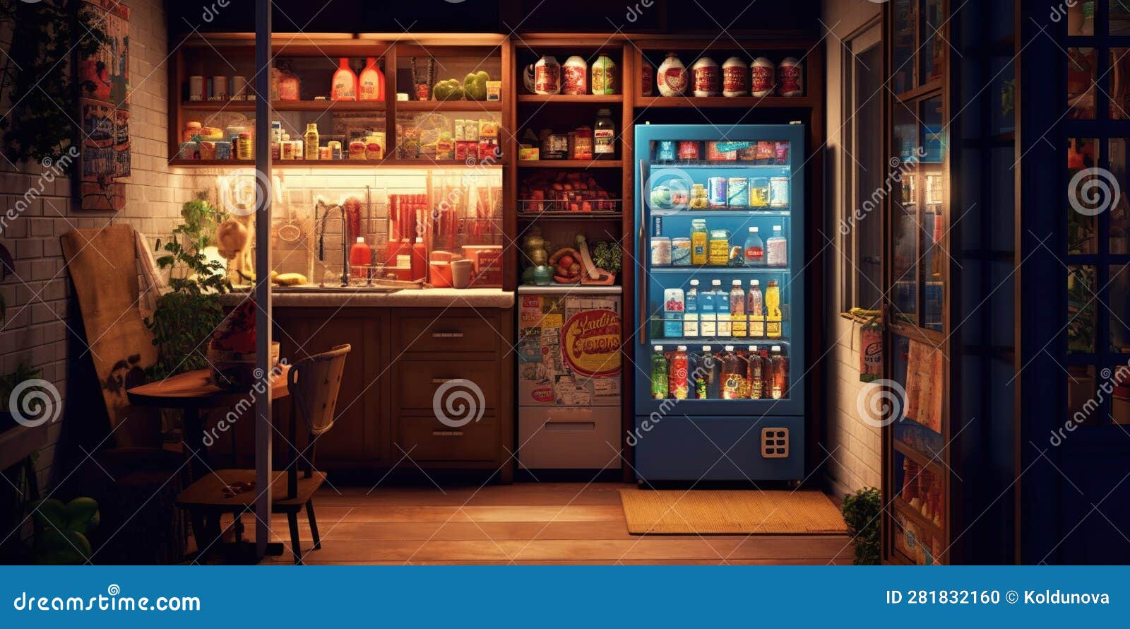 Vending Machine at Night in House Cozy Kitchen, Concept of Artificial ...