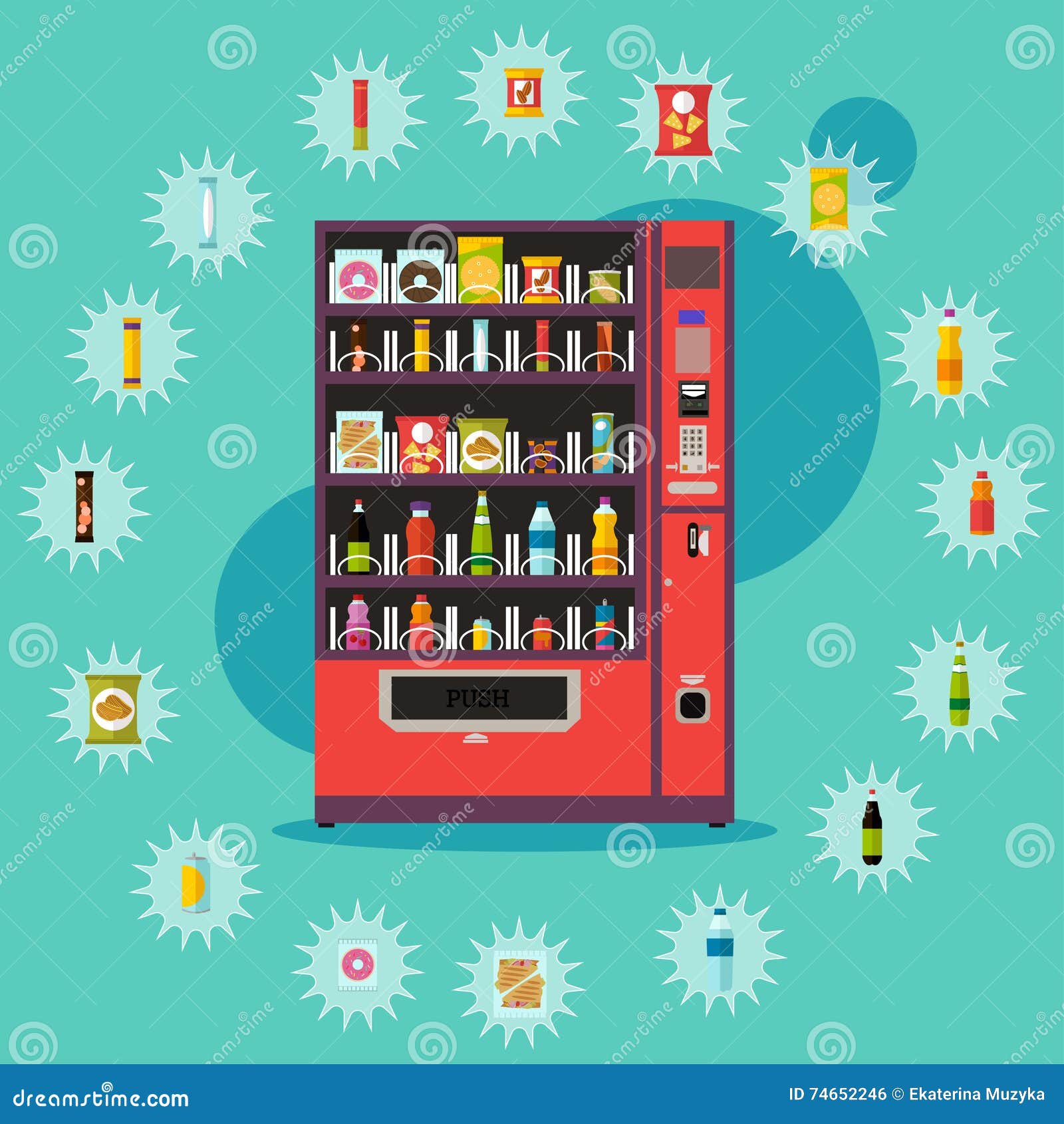 Vending Machine with Product Items. Vector Illustration in Flat Style ...