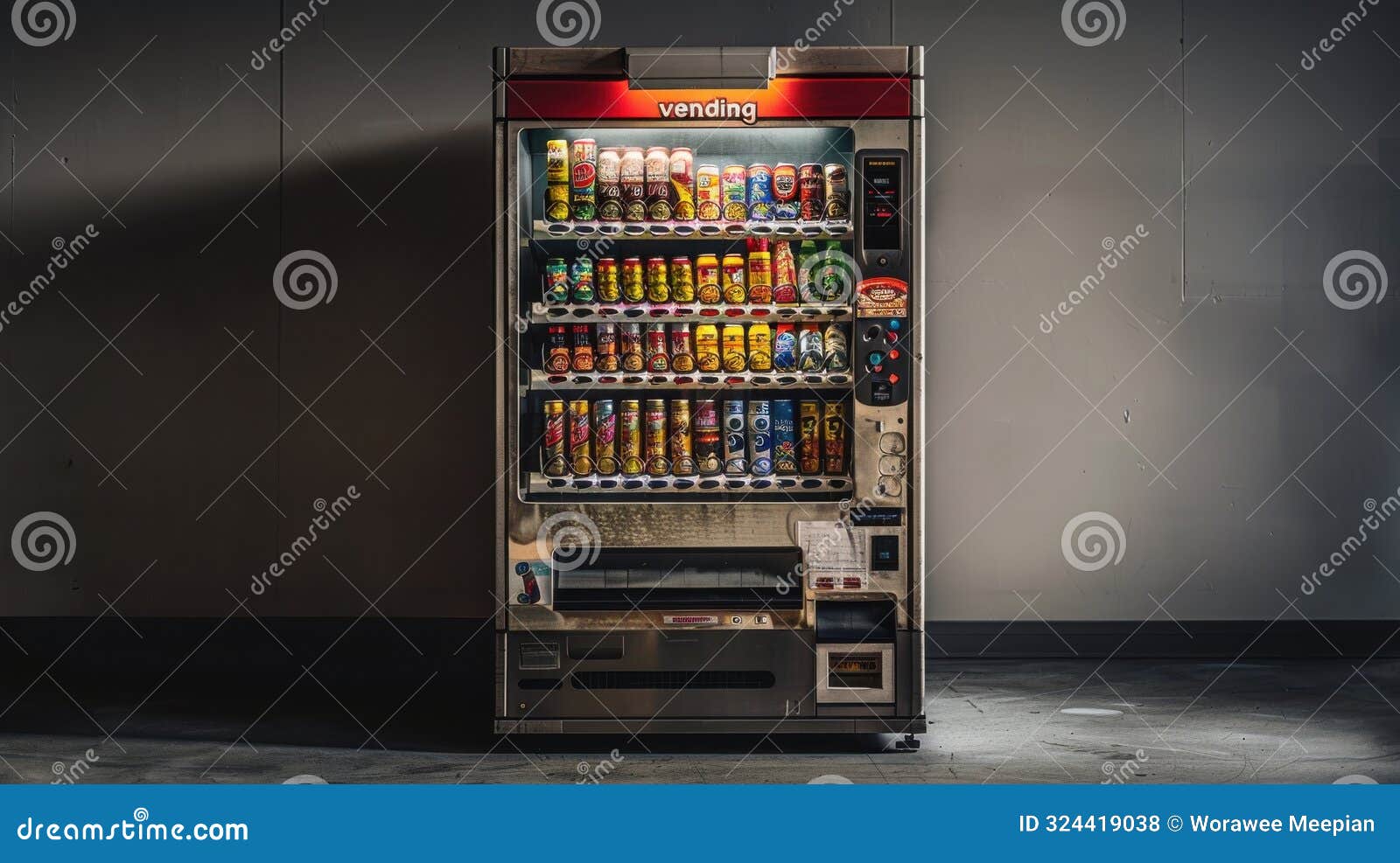 A Vending Machine with a Red and White Sign Stock Photo - Image of cola ...