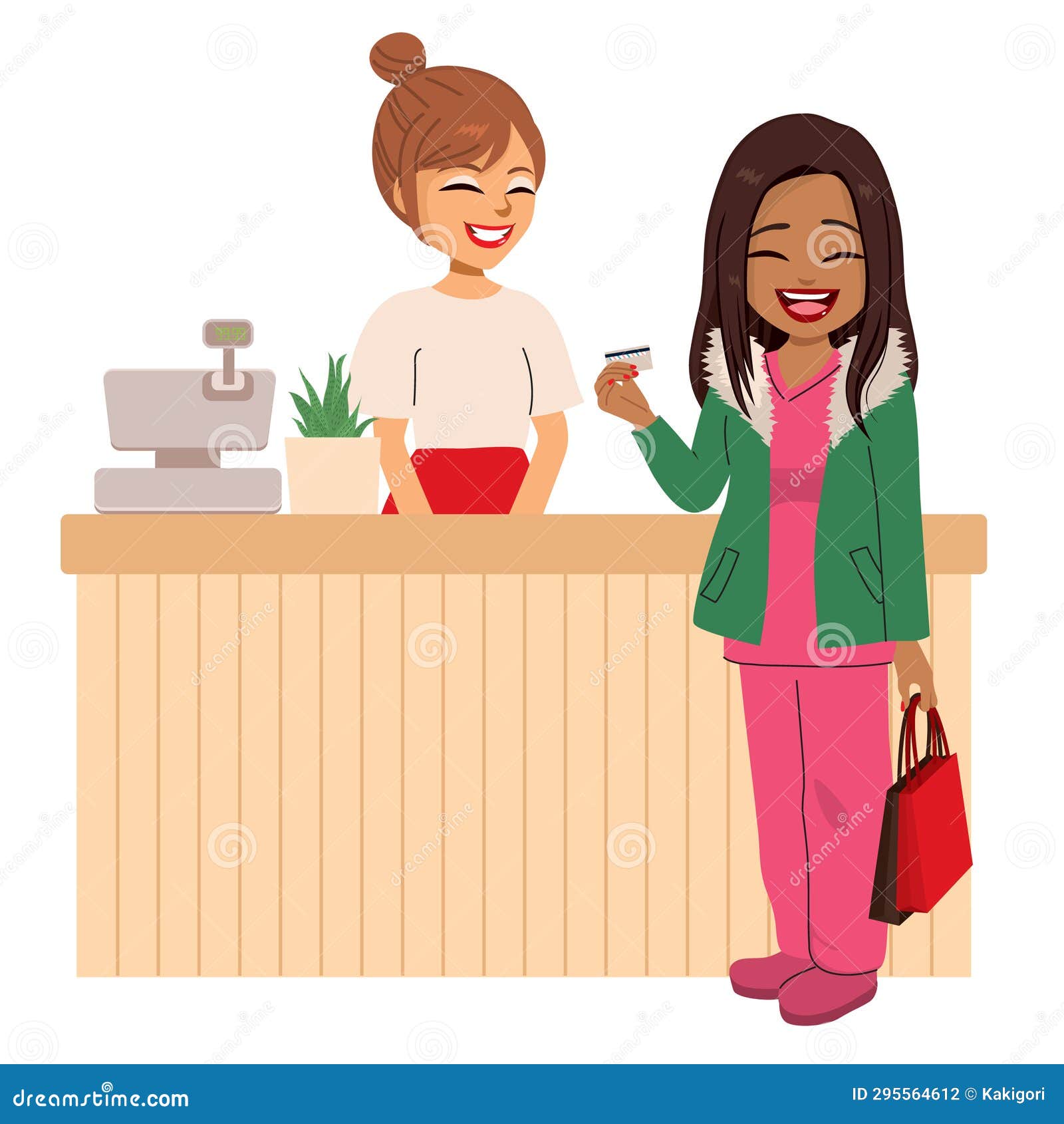 Vendor Behind Counter Desk Store Vector Illustration Stock Vector ...