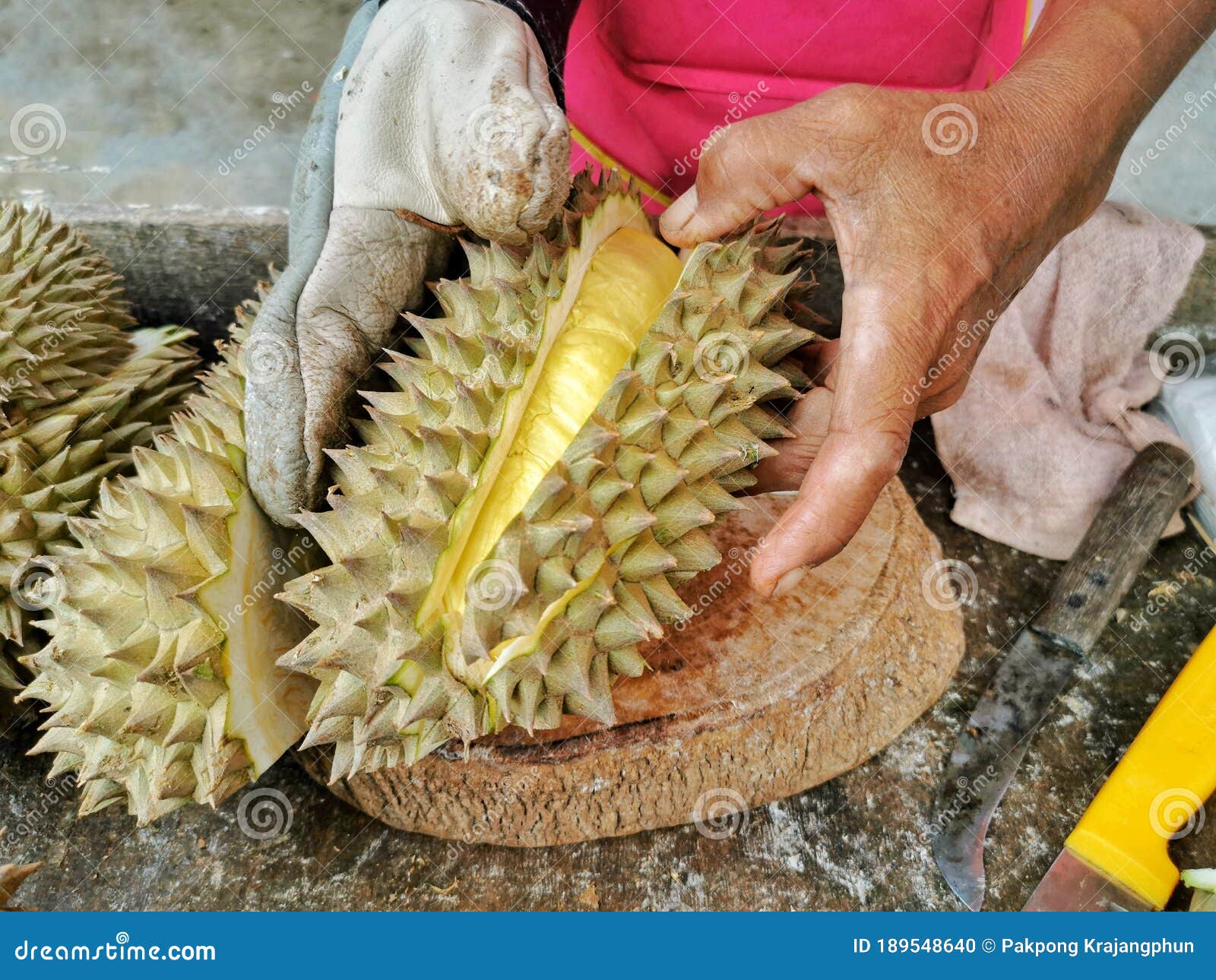 The Vendor Peeled the Durian Hard, Thick and with Sharp Spikes. Stock ...