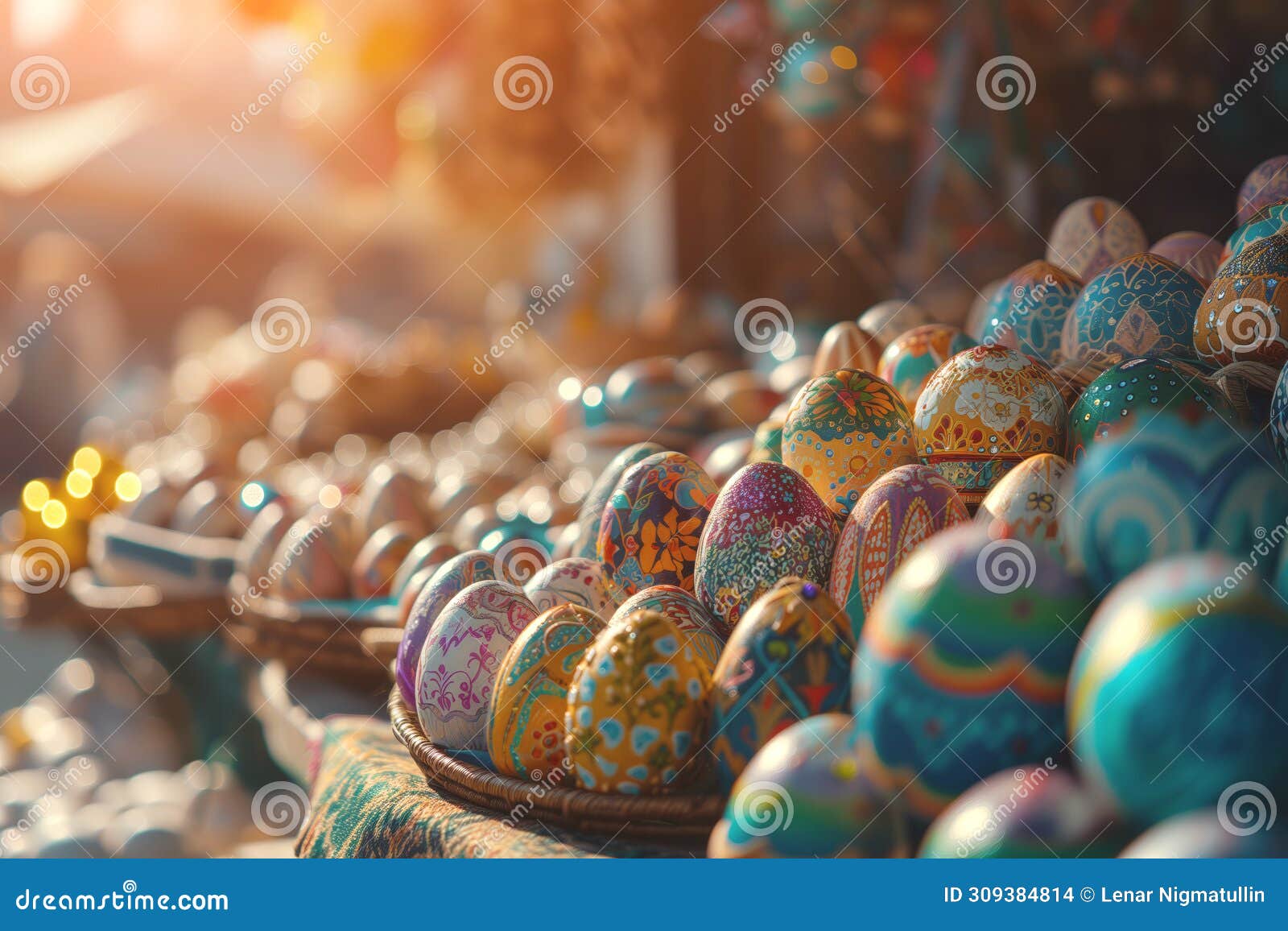 Vendors Stall with Plethora of Decorated Easter Eggs Closeup Stock ...