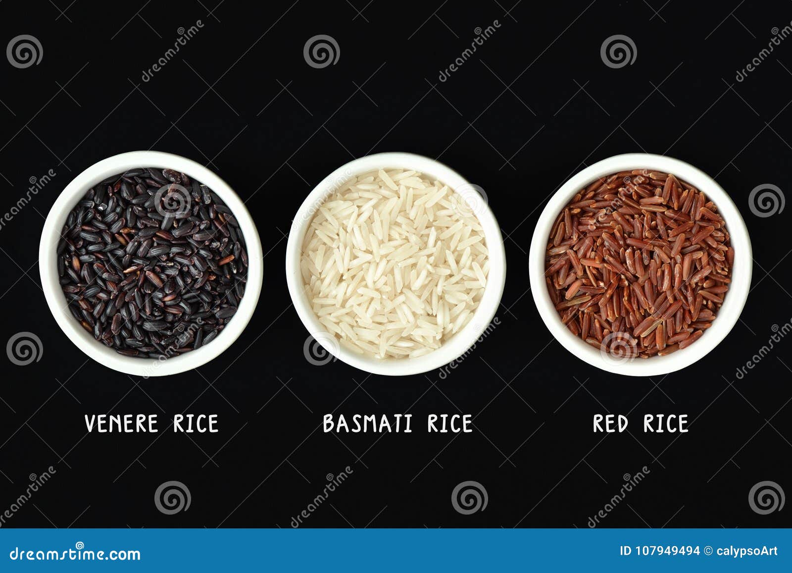 Venere Rice, Red Rice and Basmati Rice Stock Photo - Image of vegan ...