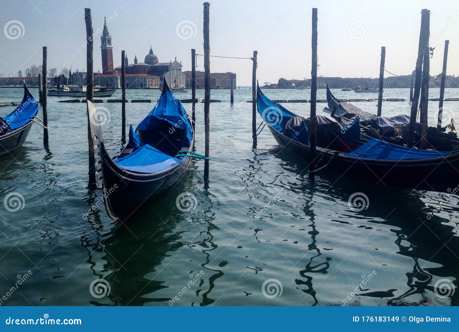 Venetian Boats Gondolas in Harbor in Venice, Italy Stock Image - Image ...