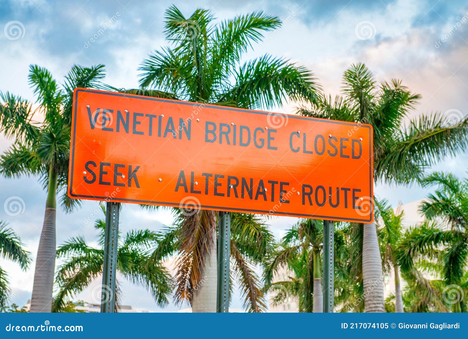 Venetian Bridge Closed Sign in Miami Stock Image - Image of sunset ...