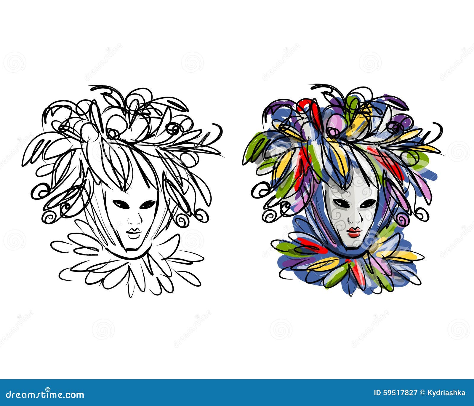 Venetian Mask, Sketch for Your Design Stock Vector - Illustration of ...