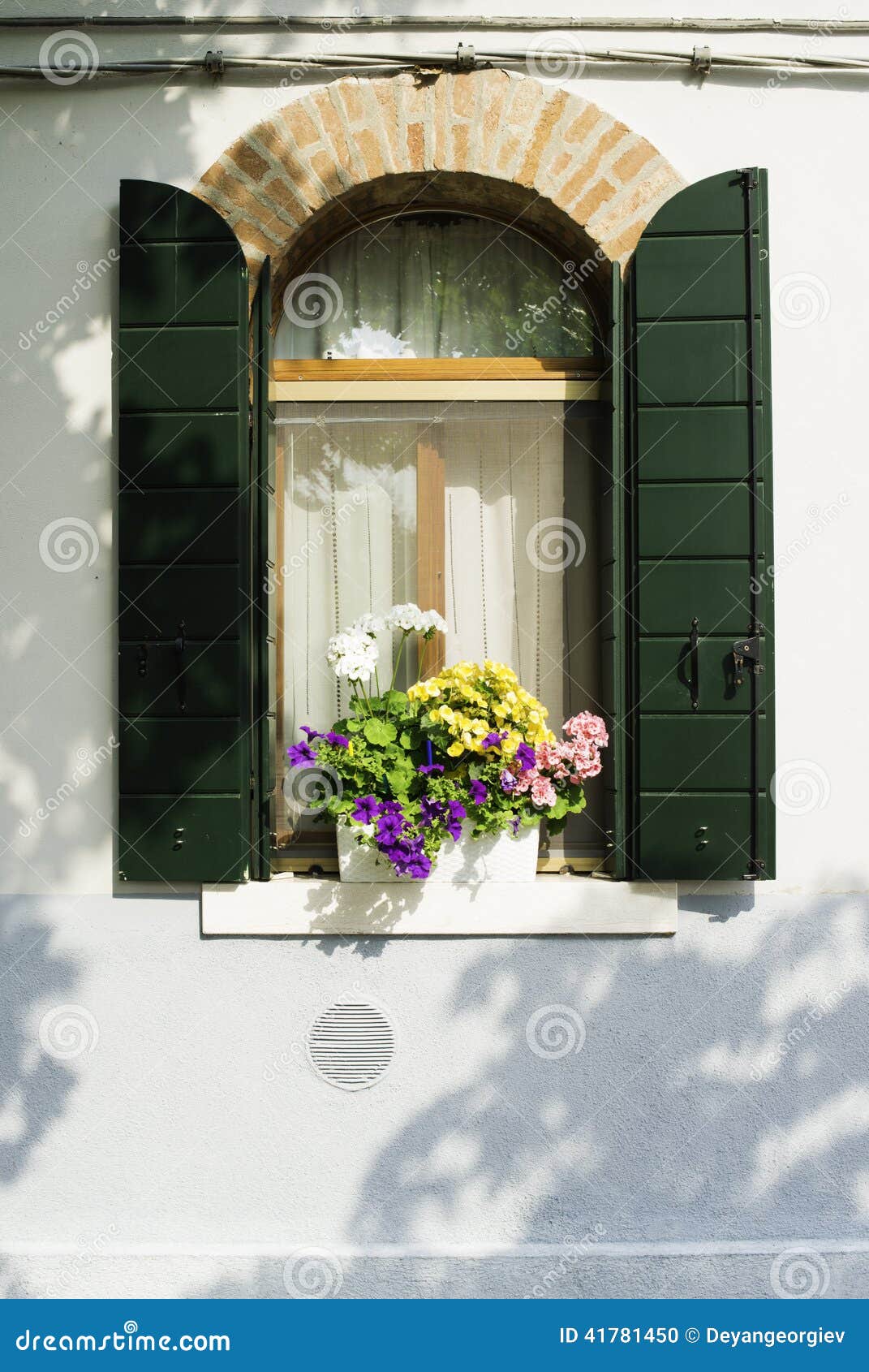 Venetian Windows with Flowers Stock Photo - Image of architectural ...
