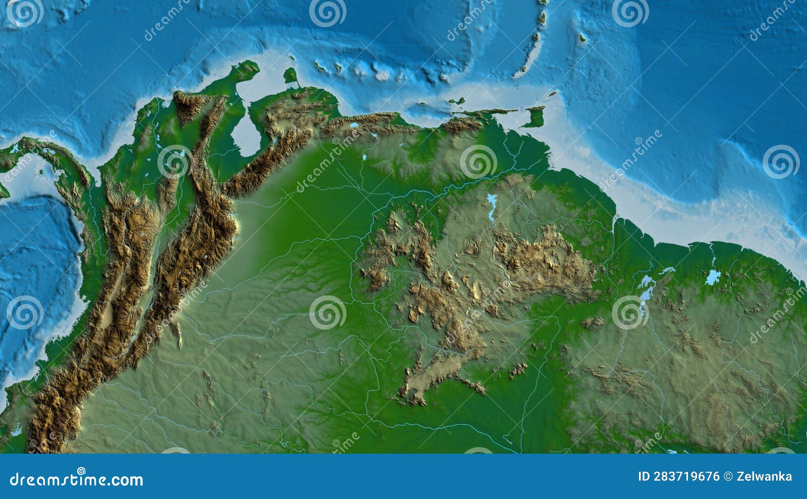 Venezuela Area. Physical Map Stock Illustration - Illustration of ...