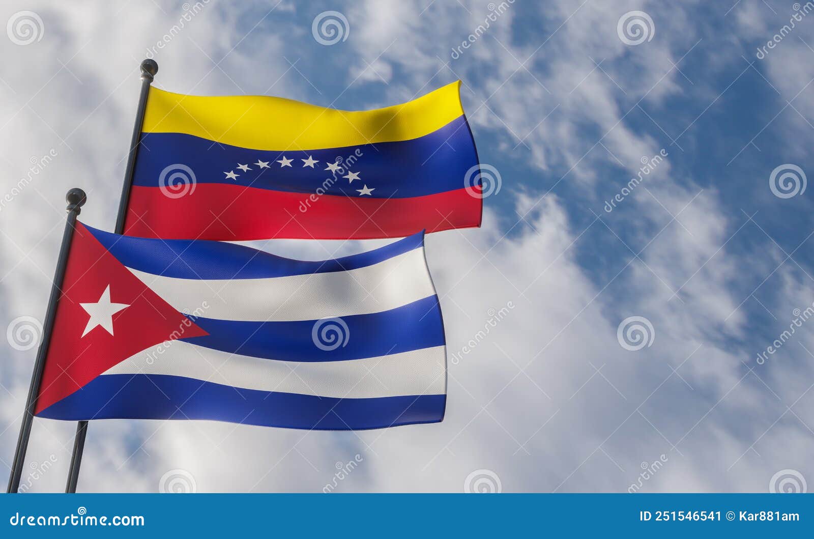 Venezuela and Cuba Flags. Blue Sky and Flag Venezuela and Cuba, 3D Work ...